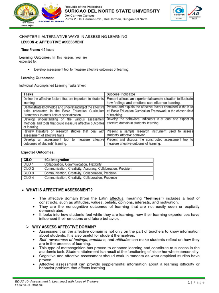 Lesson 4 Affective Assessment | PDF | Attitude (Psychology) | Learning