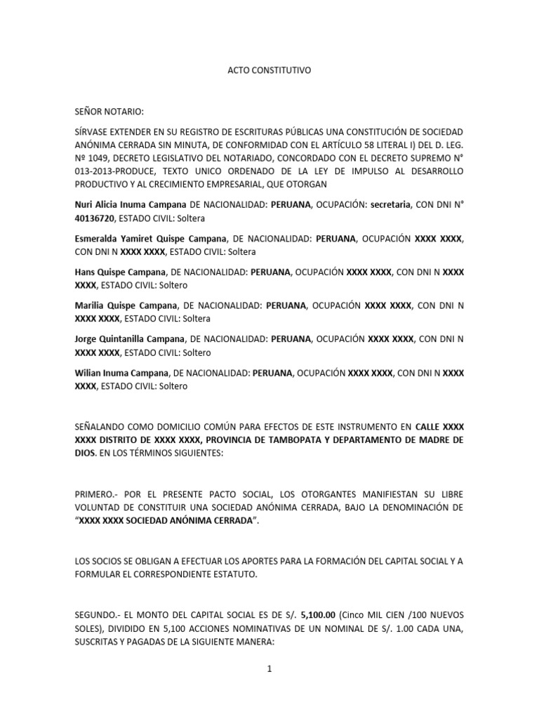 Modelo de Acto Constitutivo - Agencia de Viajes | PDF | Turismo Modelo de Acto Constitutivo - Agencia de Viajes | PDF | Turismo