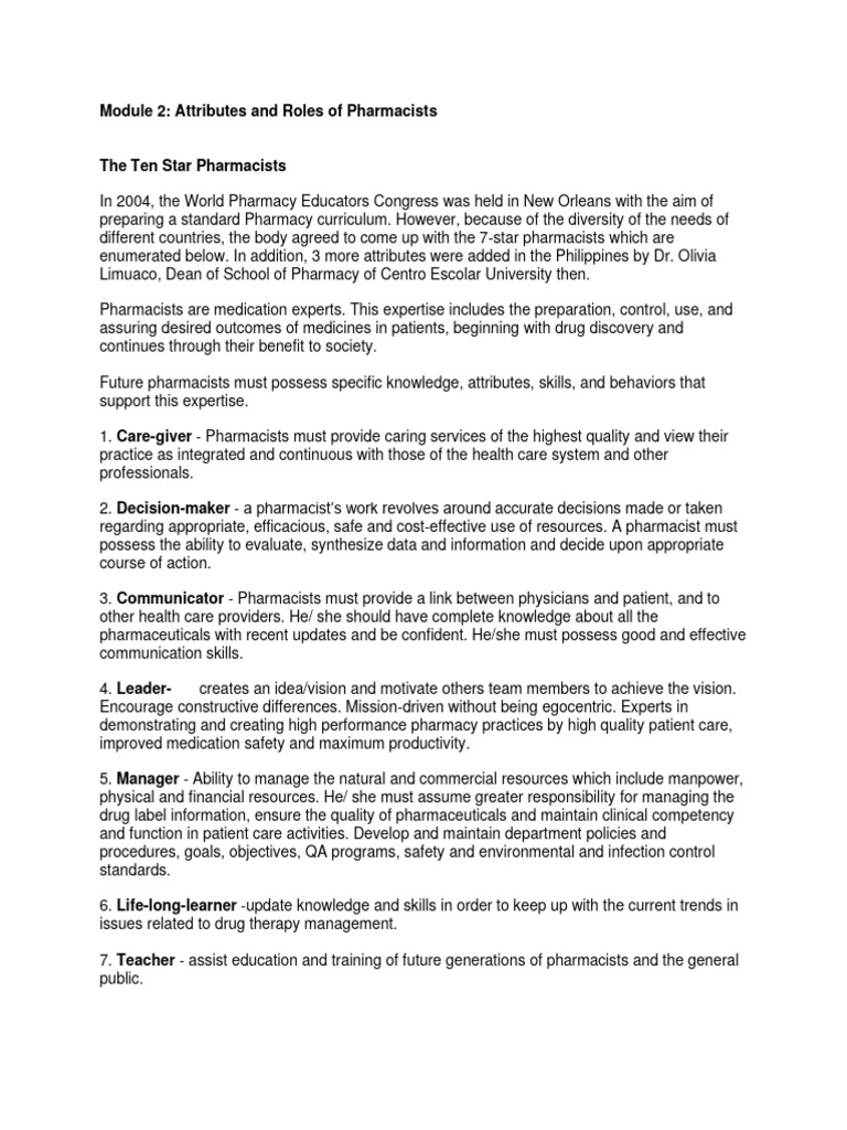 Attributes and Roles of Pharmacists | Download Free PDF | Pharmacy ...