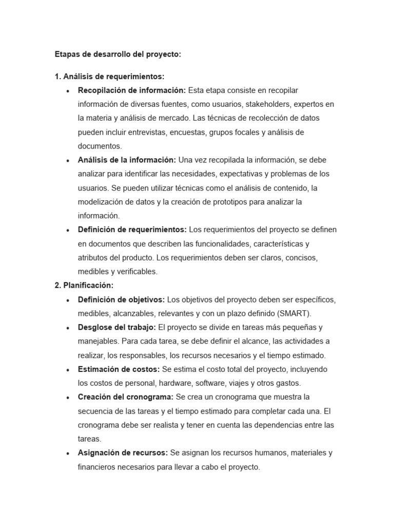 Etapas de Desarrollo Del Proyecto Jhon | PDF | Software | Bases de datos