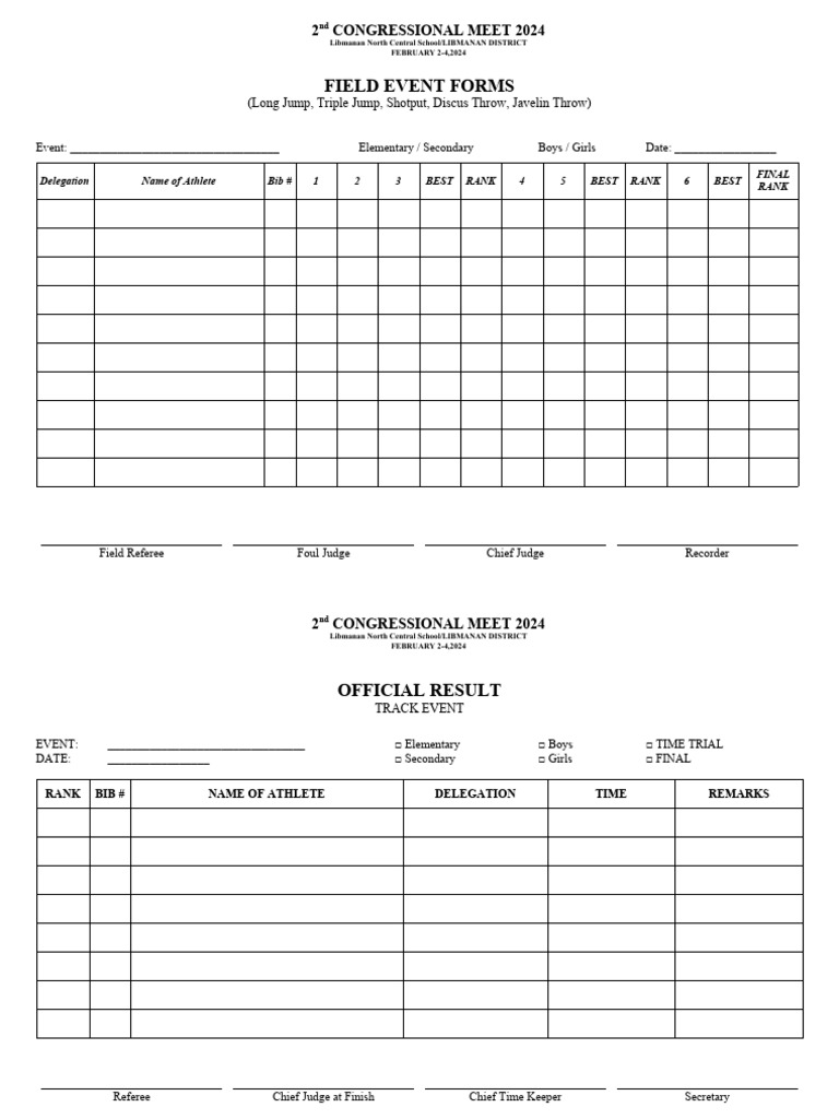 Field Events Scoresheet Form | PDF | Track And Field | Athletics