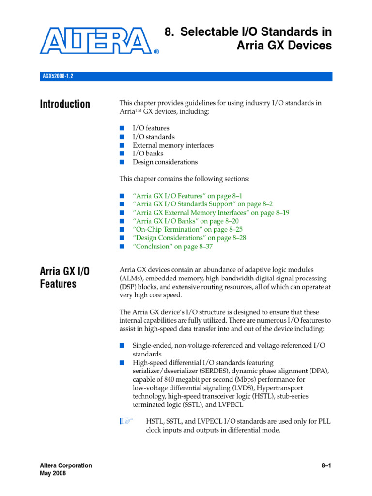 Selectable IO Standards in Arria GX Devices | PDF | Input/Output | Power Supply