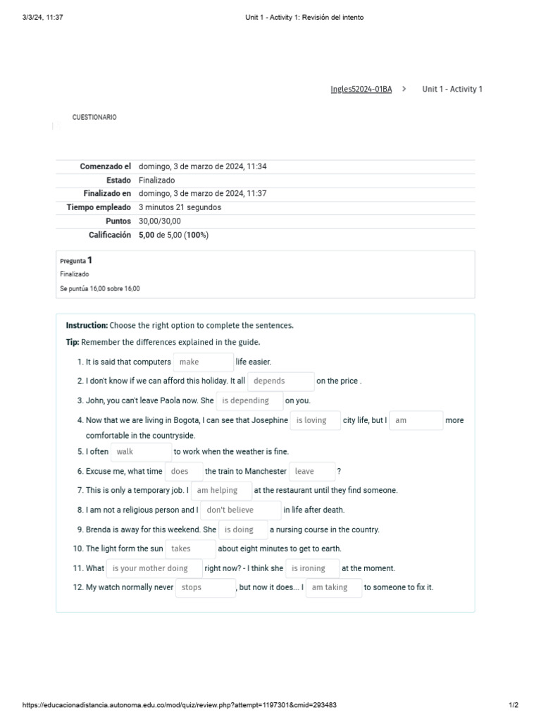 Unit 1 - Activity 1_ Revisión del intento | PDF