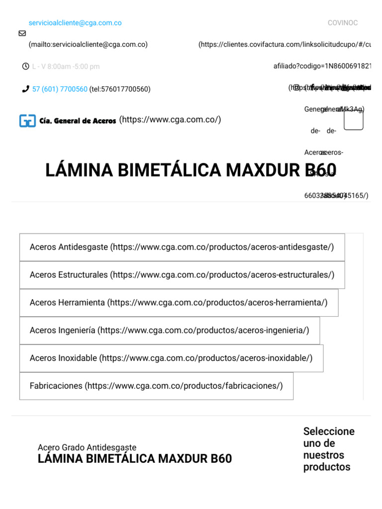 Lámina Bimetálica Maxdur B60 - Cia. General de Aceros S.A. | PDF ...