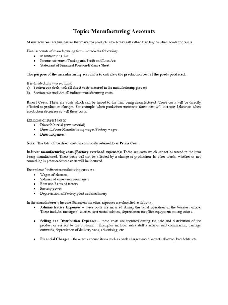 Manufacturing Accounts Guide | PDF | Expense | Cost Of Goods Sold