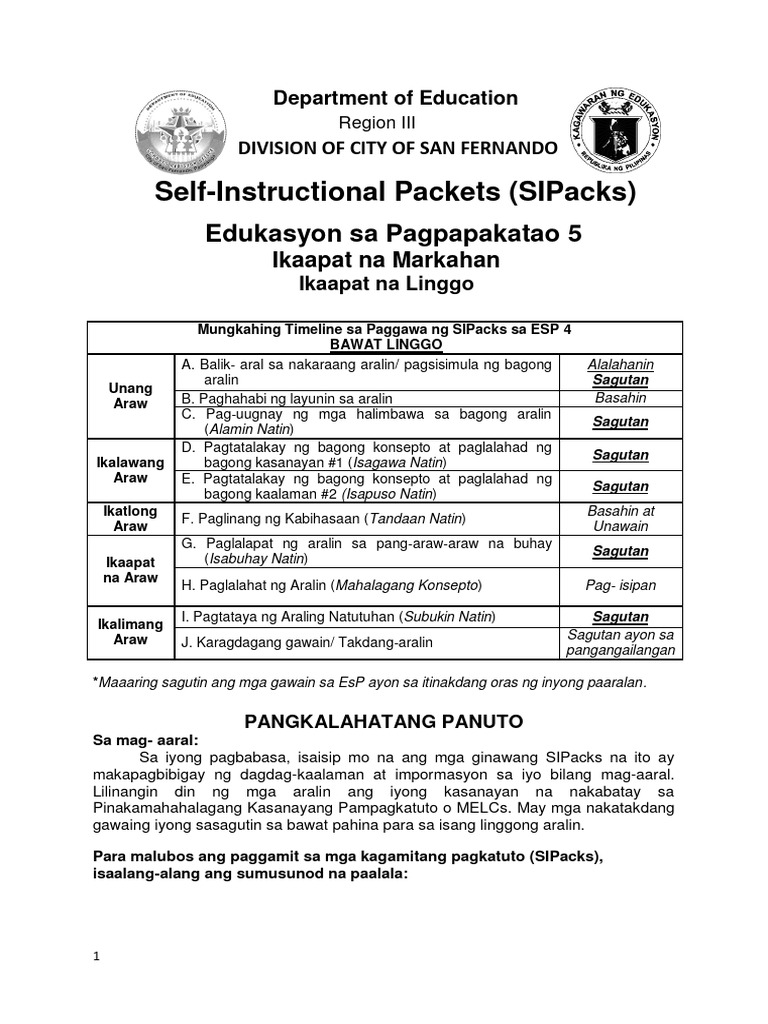 EsP5 Q4 Week-4-SIPacks CSFP | PDF