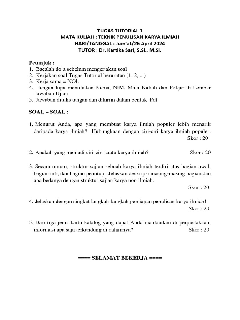 Tugas Tutorial Teknik Penulisan Ilmiah Pdf