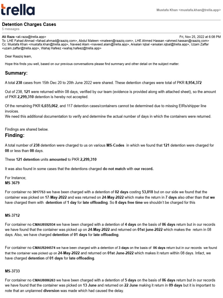 25th Nov 2022 - Email Chain 7 - Detention Charges Cases | PDF | Career ...