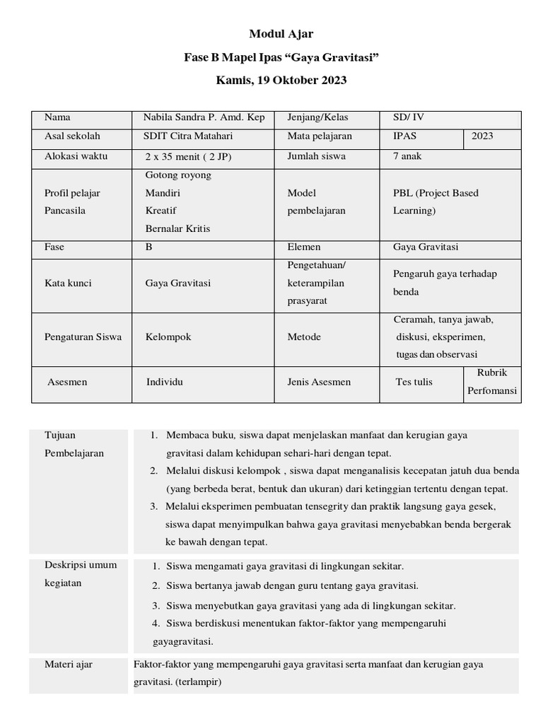 Modul Ajar IPAS Gravitasi | PDF
