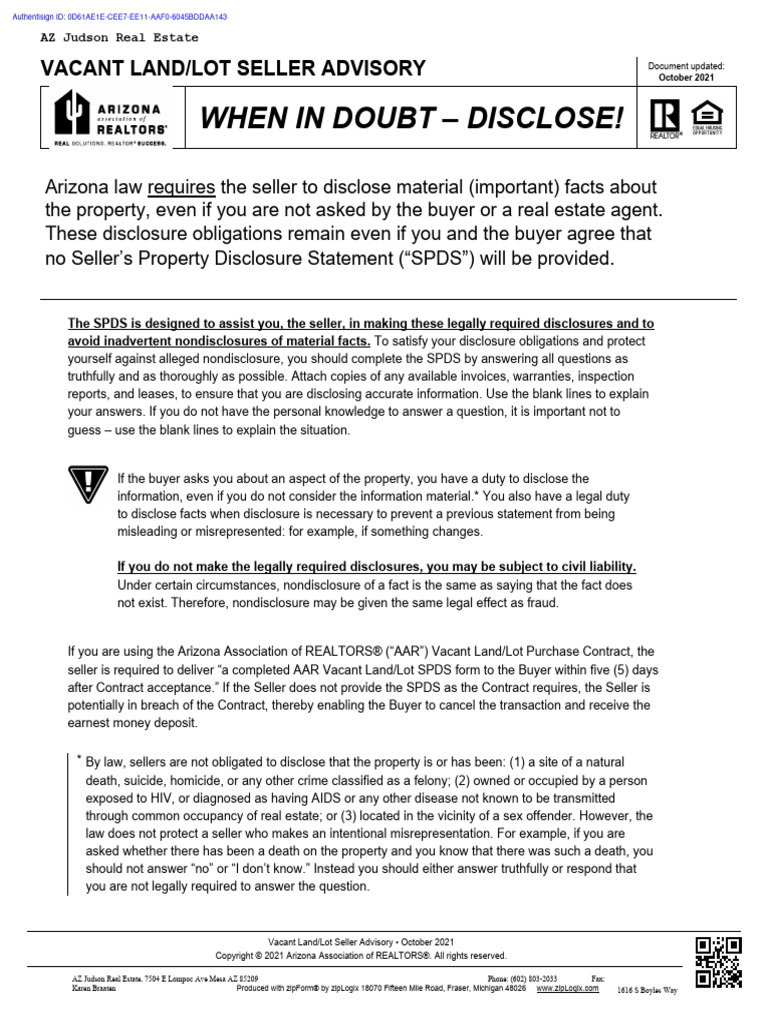 Vacant Landlot Sellers Property Disclosure Statement 1021 Download