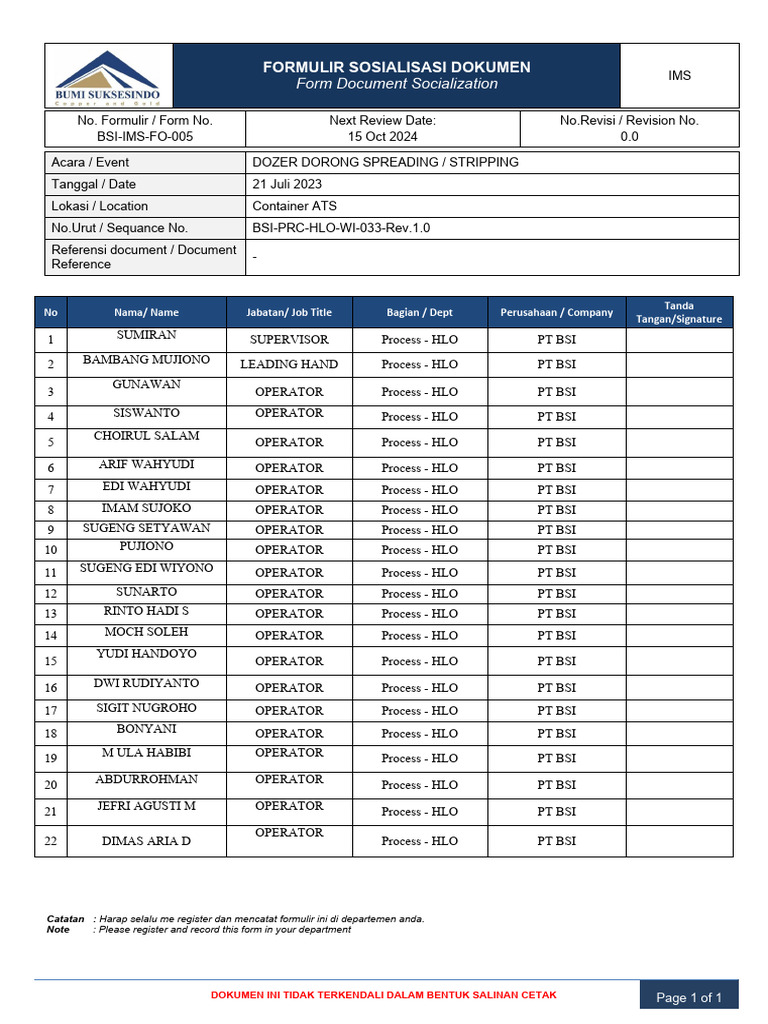 Form Sosialisasi Dokumen - Ats | PDF