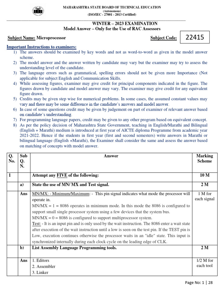Important Instructions To Examiners:: Operate In. 1 M For Each Signal | PDF | Pointer (Computer ...