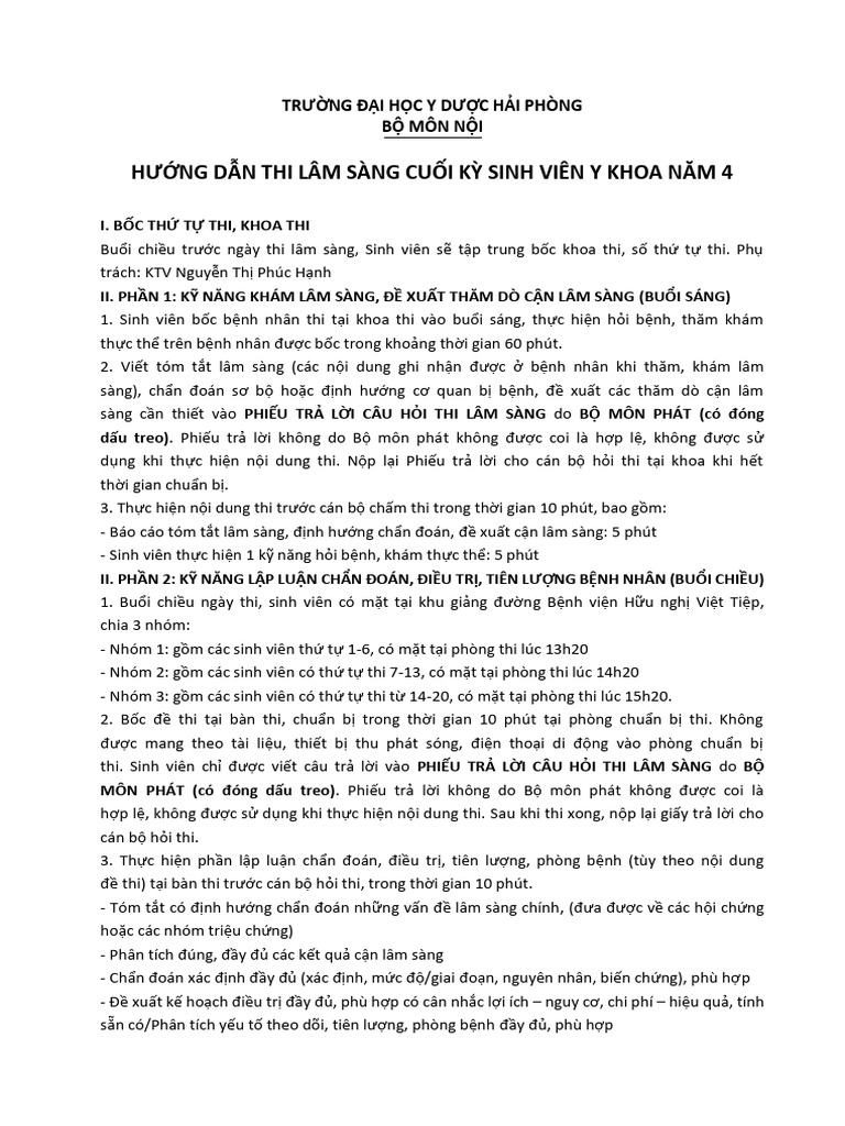 5. Hướng Dẫn Sinh Viên Thi Lâm Sàng Cuối Kỳ Y4 | PDF