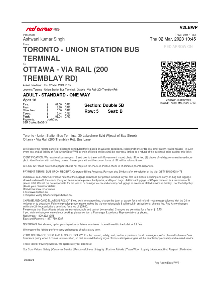 Toronto - Union Station Bus Terminal Ottawa - Via Rail (200 Tremblay RD ...