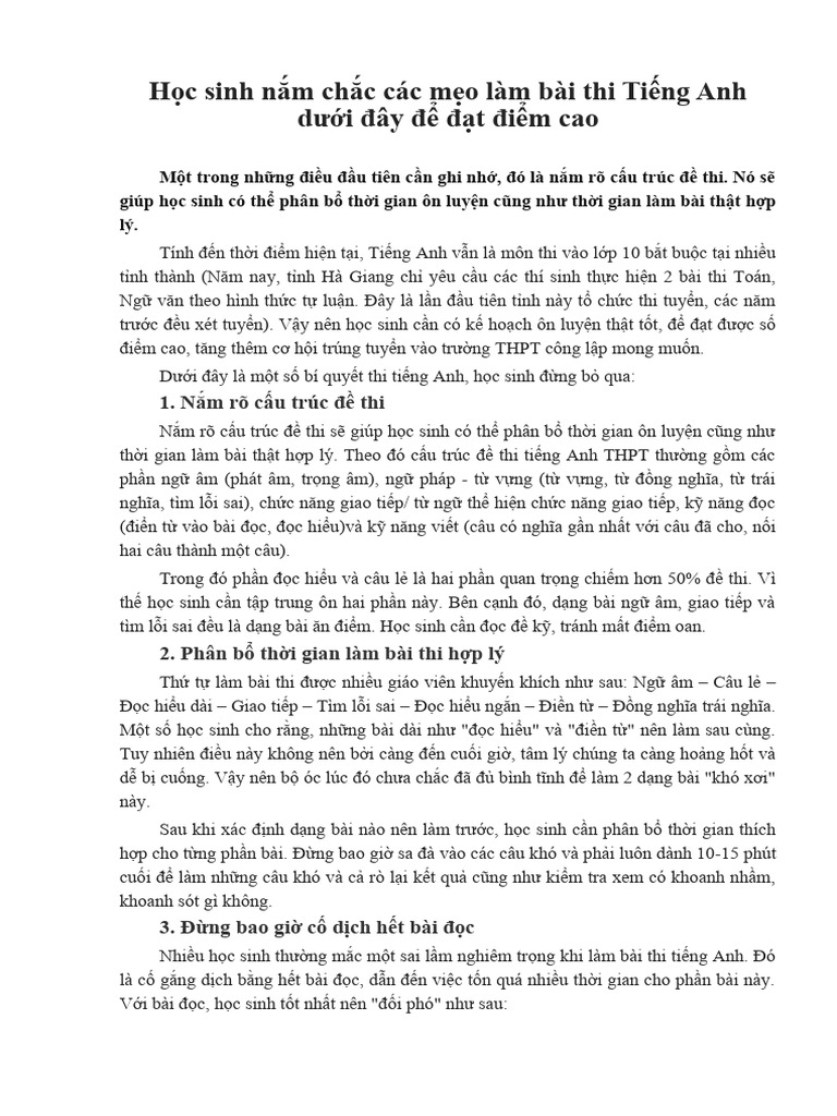 Kinh Nghiem Thi TA | PDF