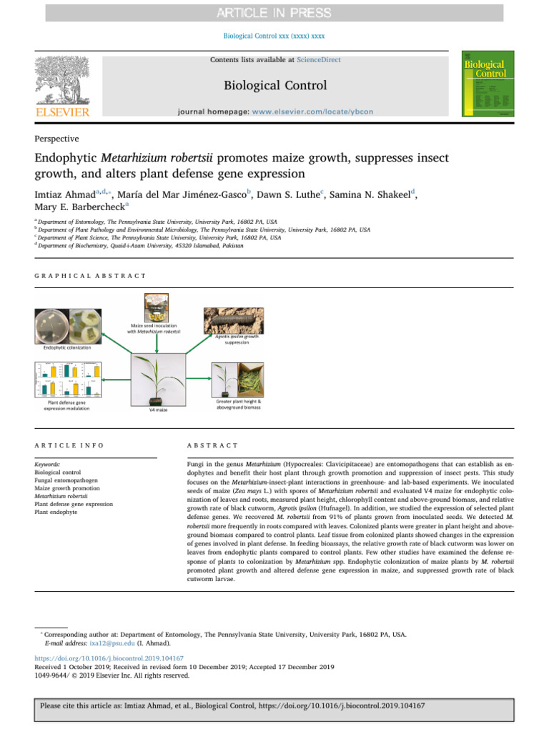 Biological Control: Imtiaz Ahmad, María Del Mar Jiménez-Gasco, Dawn S ...