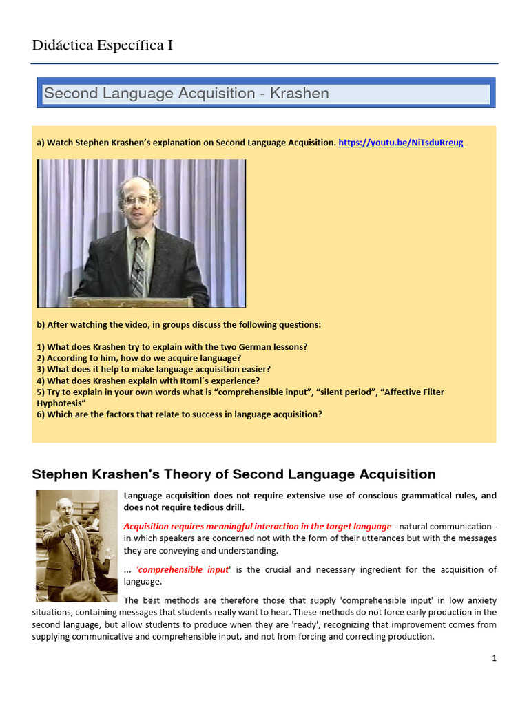 Second Language Acquisition - Krashen | PDF | Second Language ...