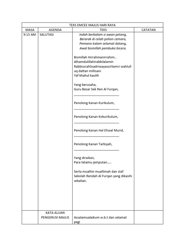 Teks Emcee Majlis Hari Raya | PDF
