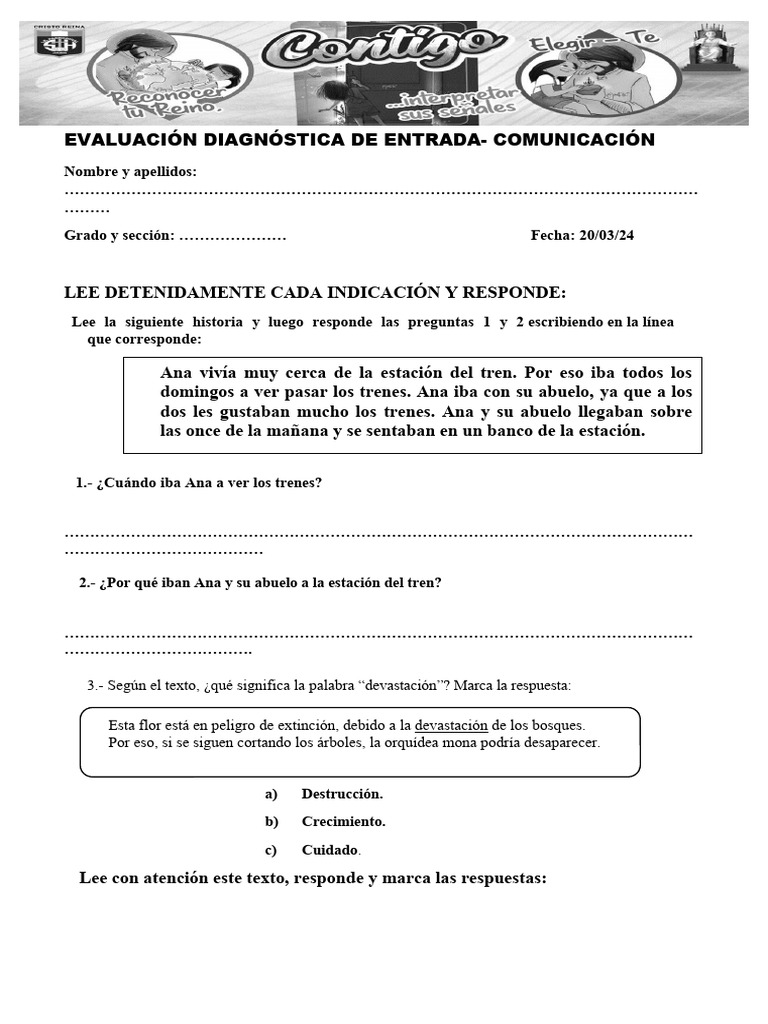Evaluación Diagnóstica de Entrada 2024 | PDF | Papel | Agua
