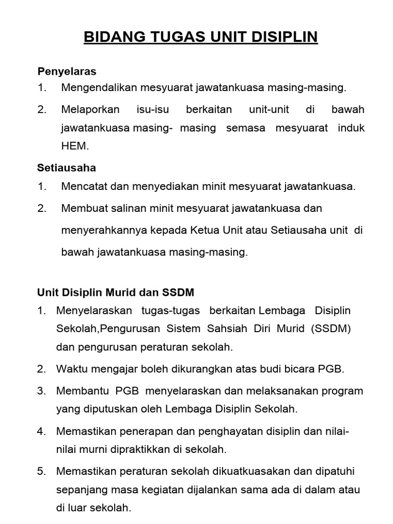 Bidang Tugas Unit Disiplin | PDF