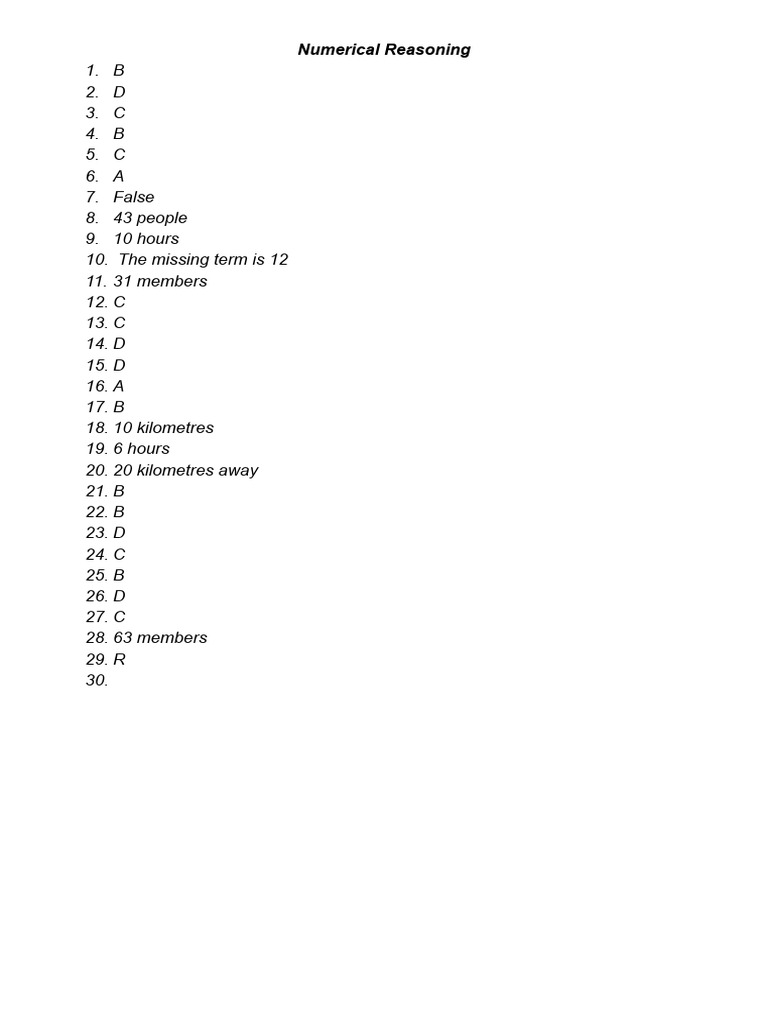Numerical Reasoning Answers Key | PDF | Sports & Recreation | Social ...