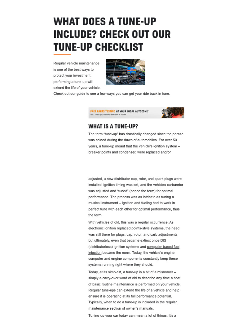 Car Tune-Up Checklist - What Is A Tune-Up - AutoZone | PDF | Belt ...