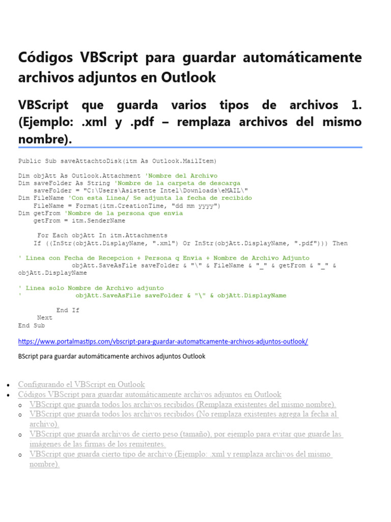 VBScript para Guardar Automáticamente Archivos Adjuntos Outlook | PDF ...