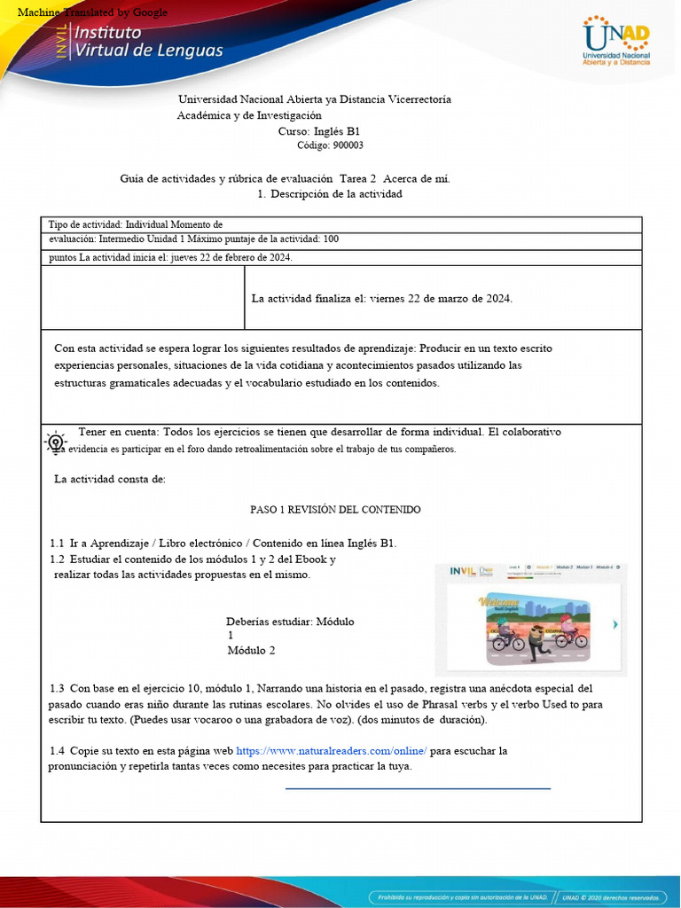 Activities guide and evaluation rubric - Unit 1 - Task 2 - About me | PDF | Puntuación ...