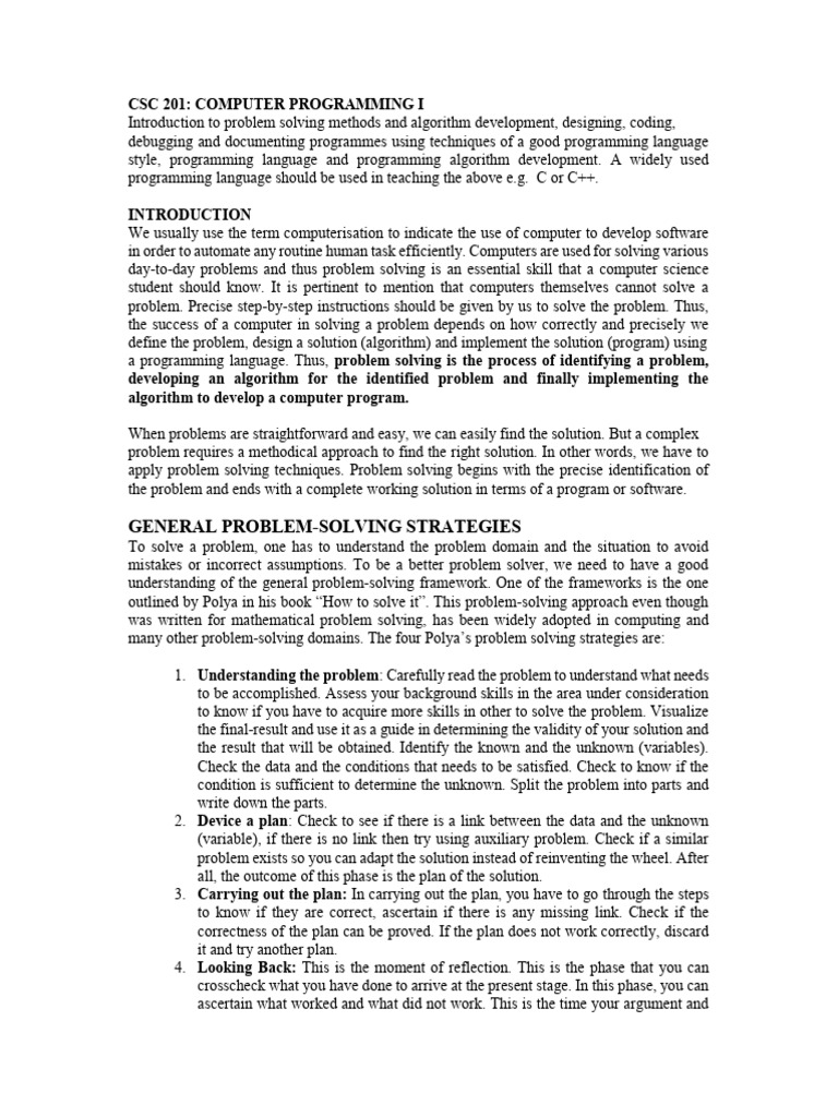 CSC201 Lect1 | PDF | Algorithms | Computer Programming CSC201 Lect1 | PDF | Algorithms | Computer Programming