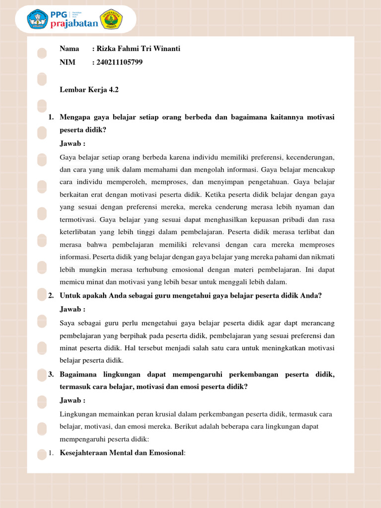 Lembar Kerja 4.2 - PSE - T4 | PDF
