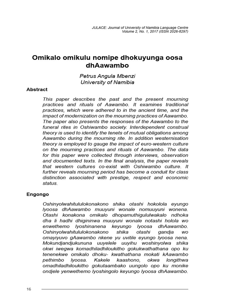 Cultural Mourning Norms For Ovawambo People of Namibia | PDF