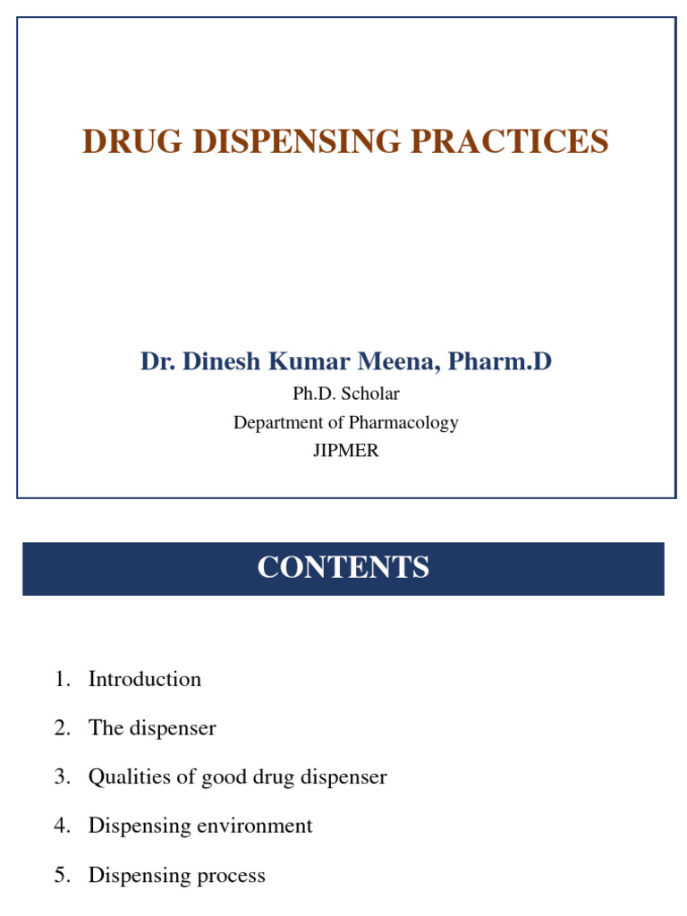 Drug Dispensing Practices: Dr. Dinesh Kumar Meena, Pharm.D | PDF ...