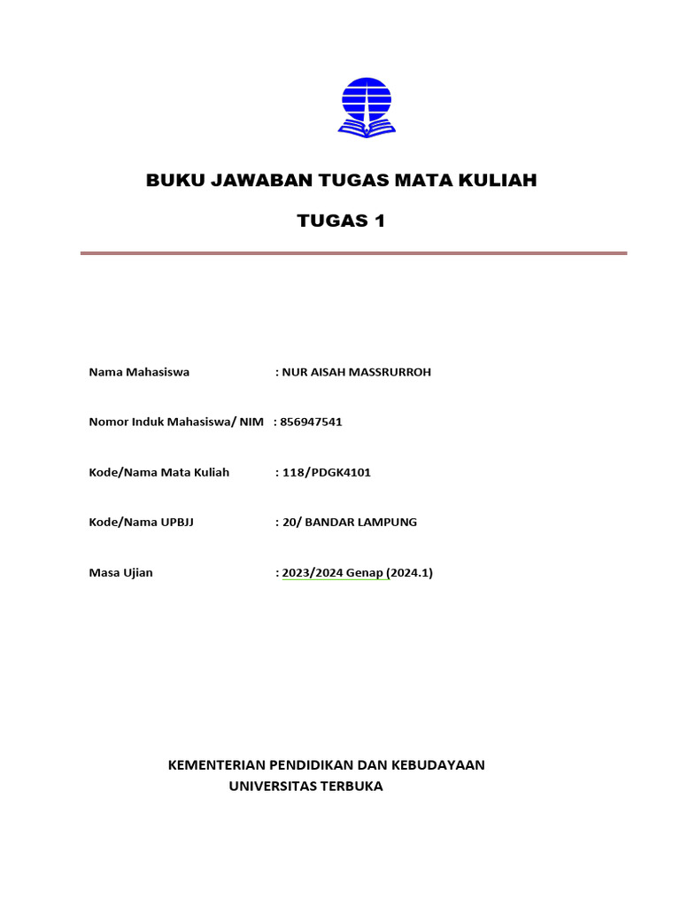 BUKU JAWABAN TUGAS MATA KULIAH TUGAS 1 PDGK 4101 | PDF | Karier & Perkembangan | Seni & Disiplin ...