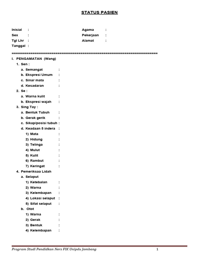 Status Pasien: Pengamatan dan Diagnosa | PDF | Kesehatan Holistik ...