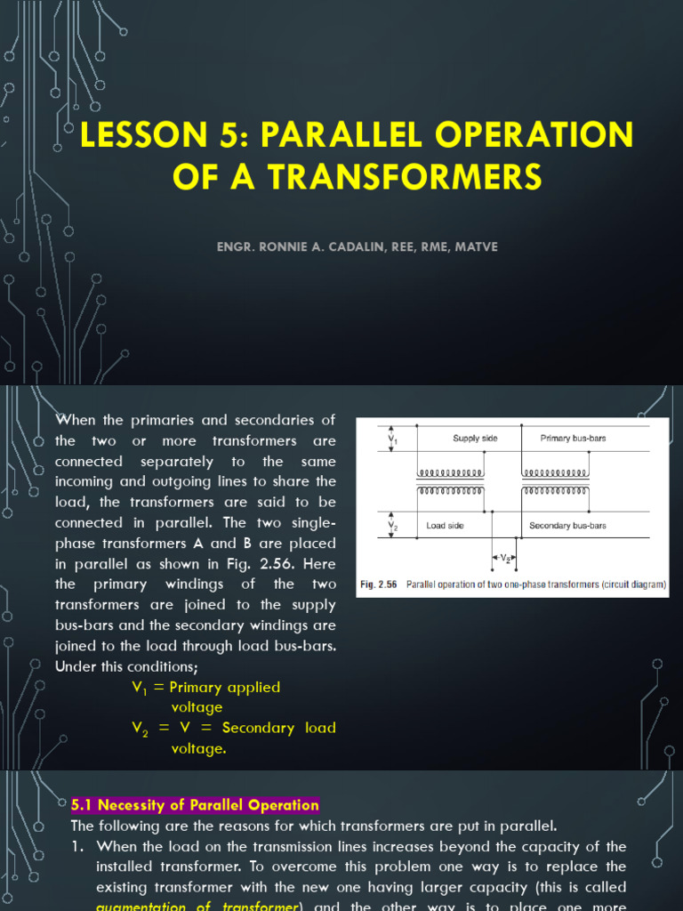 Lesson 5 Parallel Operation of A Transformer | PDF | Transformer | Electrical Impedance