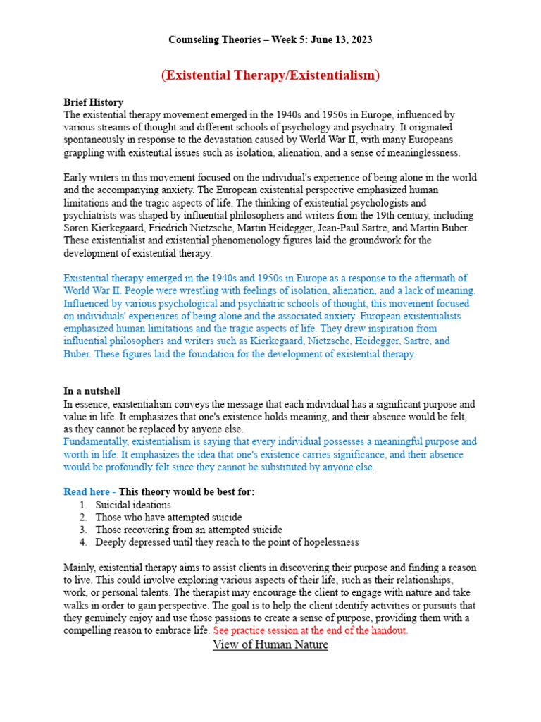 Lecture - Week 5 | PDF | Existentialism | Psychotherapy