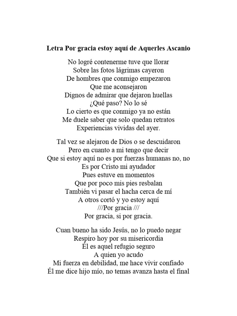 Letra "Por gracia estoy aquí" | PDF