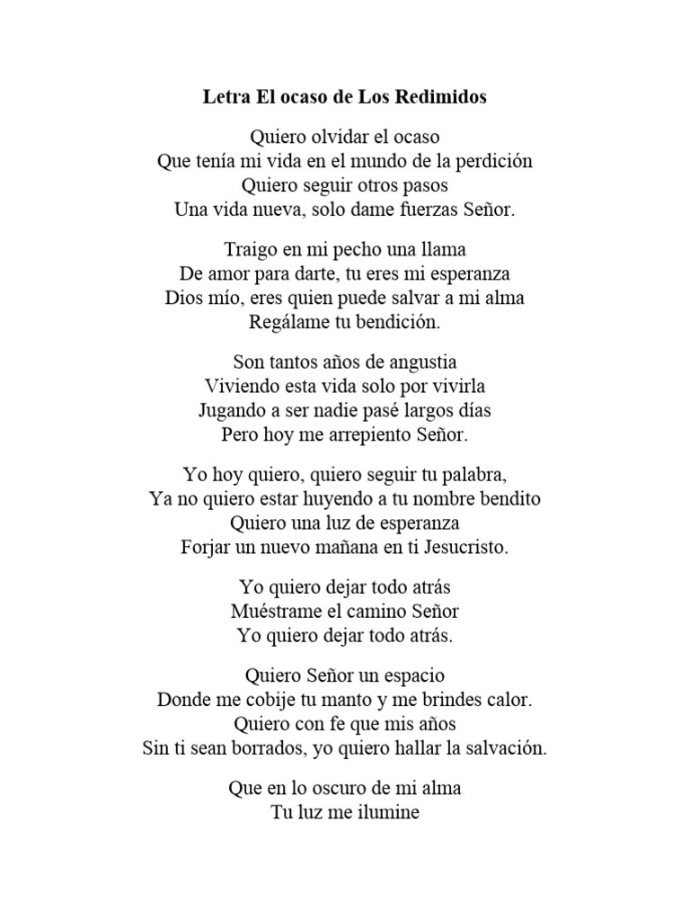 Letra El Ocaso de Los Redimidos | PDF