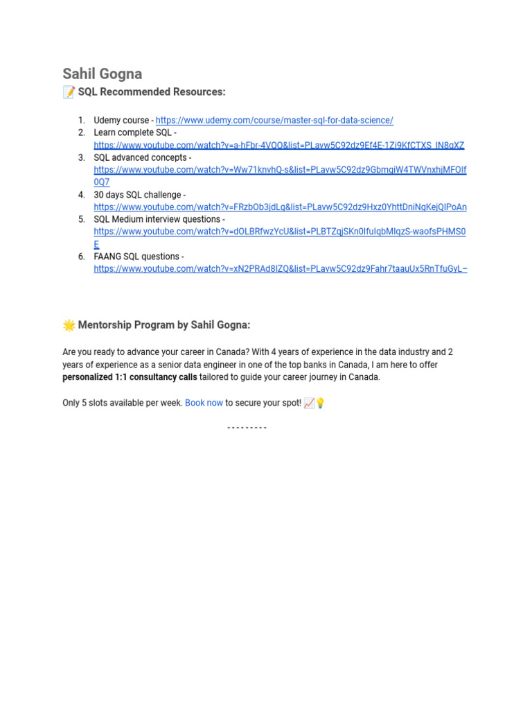 SQL Learning & Career Guidance | PDF | Computers | Technology & Engineering