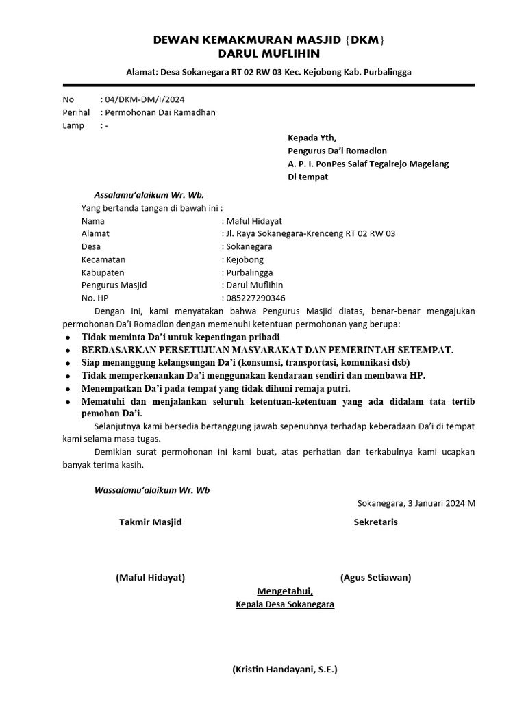 Contoh Proposal Pengajuan Dai | PDF