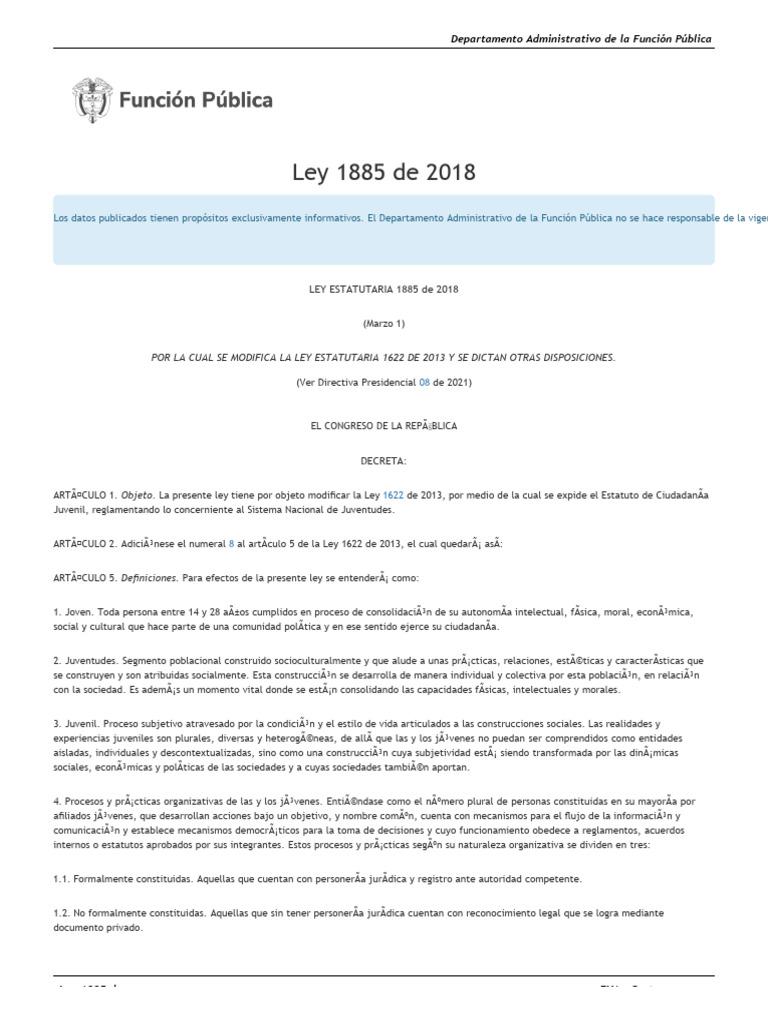 Ley 1885 de 2018 | PDF | Documento de identidad | Elecciones