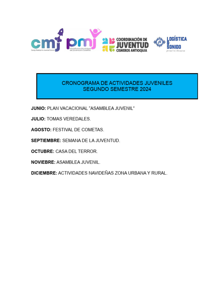 Actividades Juveniles Segundo Semestre 2024 | PDF