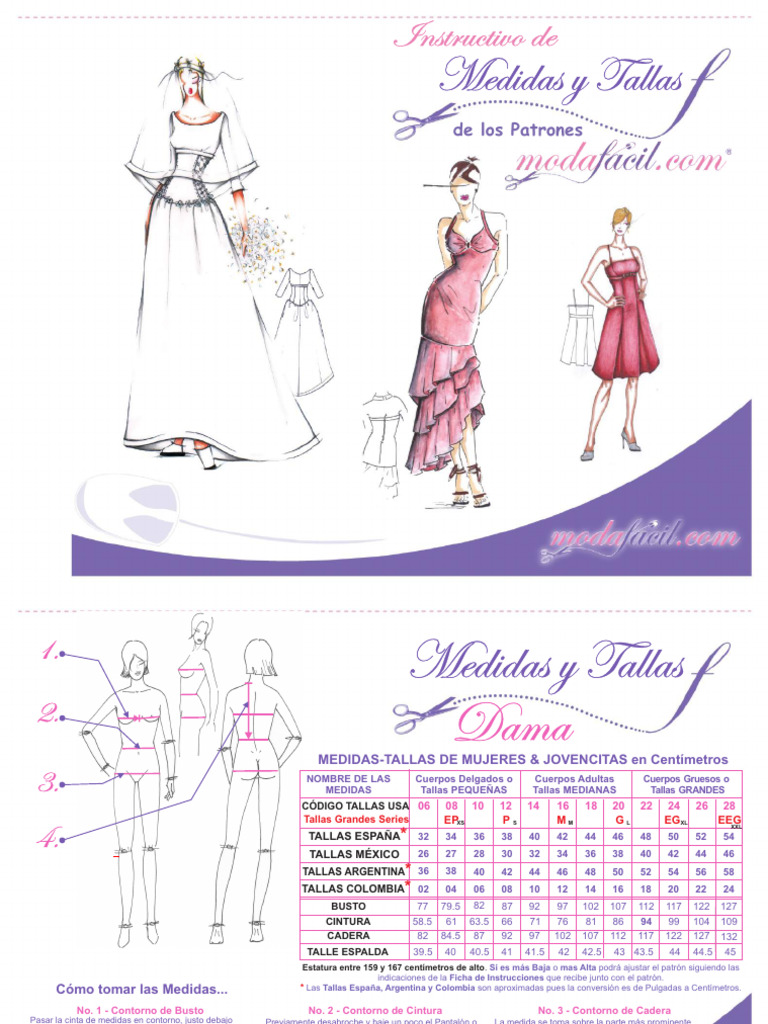 Instructivo de Medidas y Tallas de Los Patrones, Modafacil | PDF | Moda ...