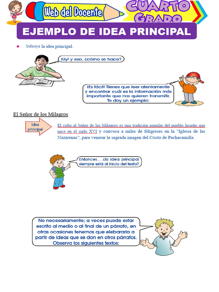 Hojas De Trabajo De Idea Principal Y Detalles De Cuarto Grado Hoja De