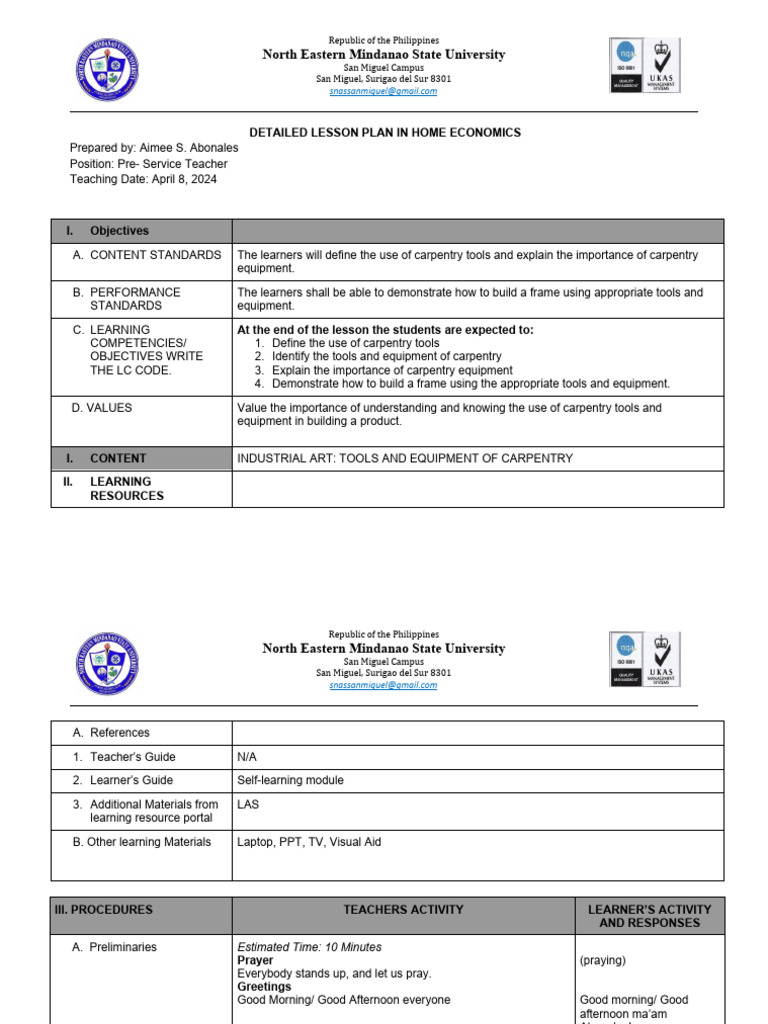 7Es-Lesson-Plan-HOME-ECONOMICS-Sewing-Tools | PDF | Sewing