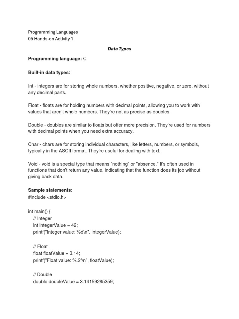 Programming Languages Activity Pdf Boolean Data Type Data Type