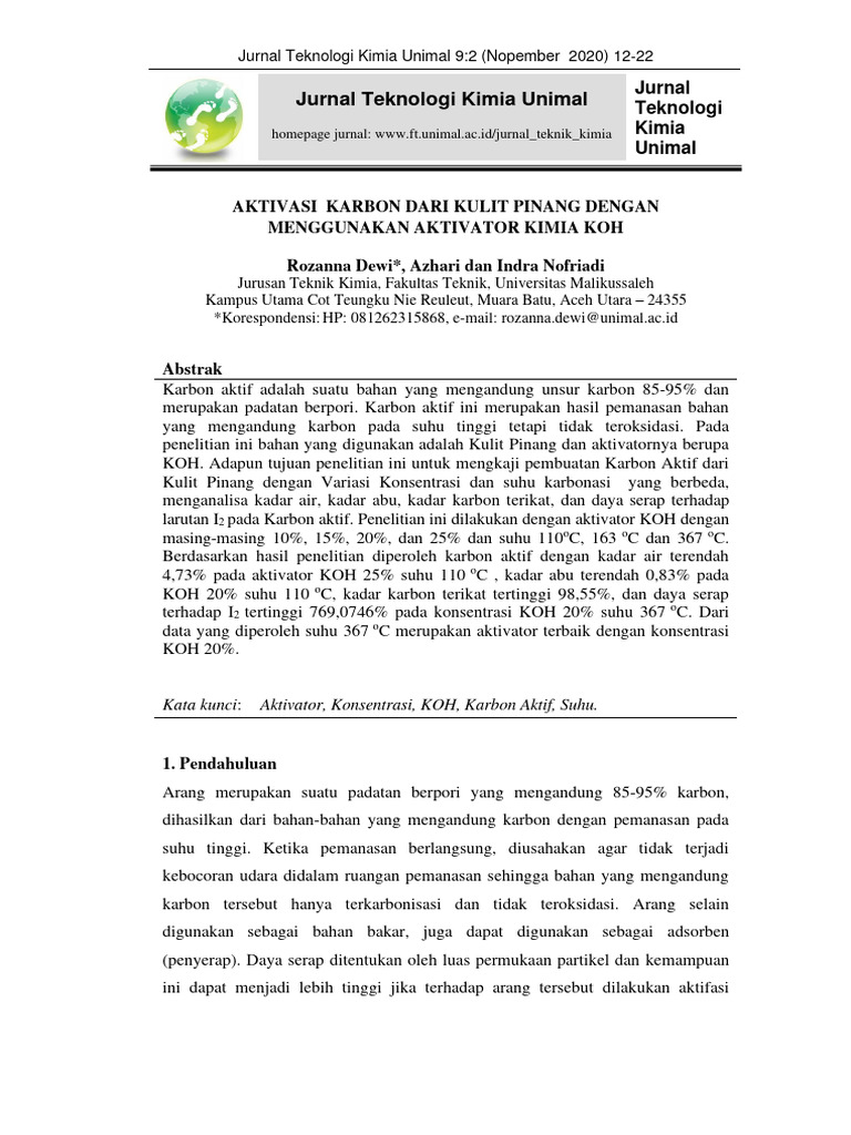 Karbonisasi Kulit Pinang dengan KOH | PDF