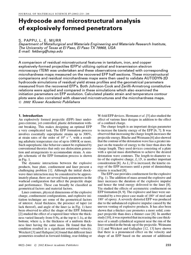 Hydrocode and Microstructural Analysis 2002 | PDF | Plasticity (Physics ...