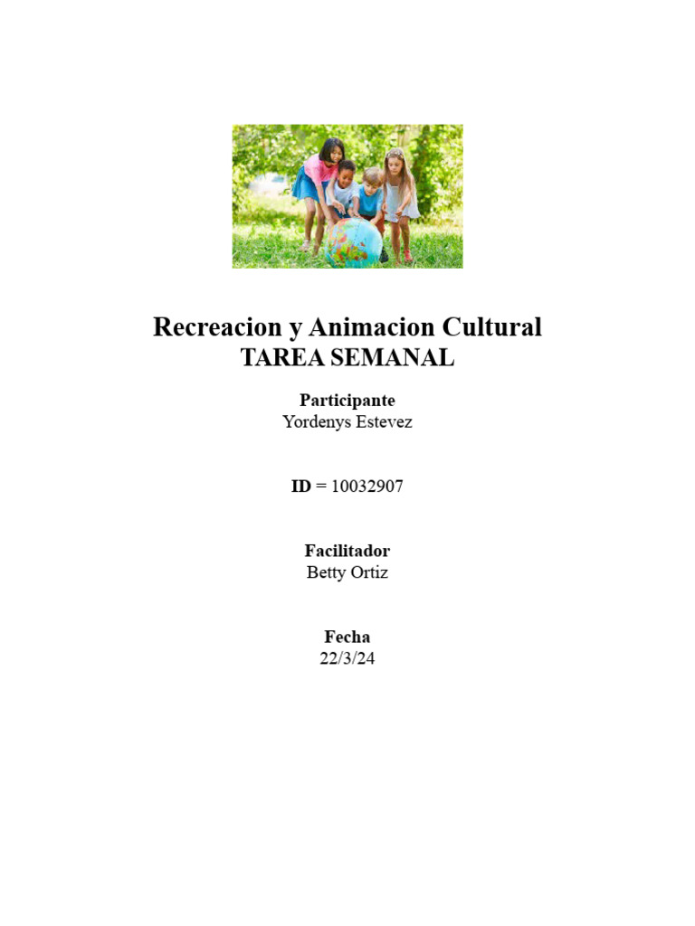 Tarea IV Recreacion y Animacion Cultural | PDF | Business | Hotel