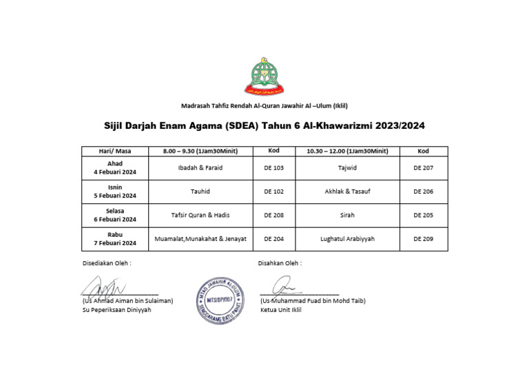 Jadual SDEA 2024 | PDF